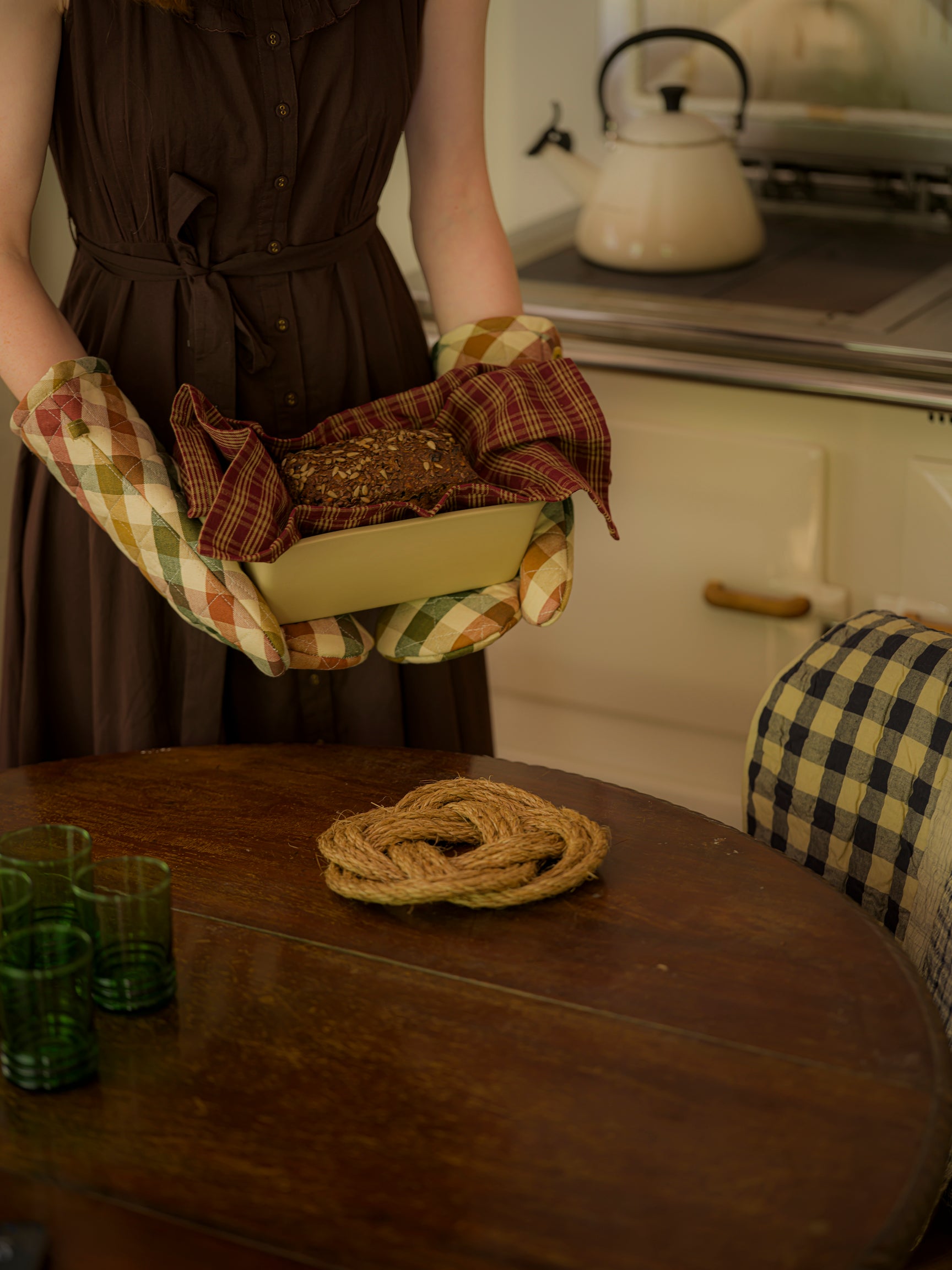 Cotton Oven Mittens - Cambridge Check – June Home Supply